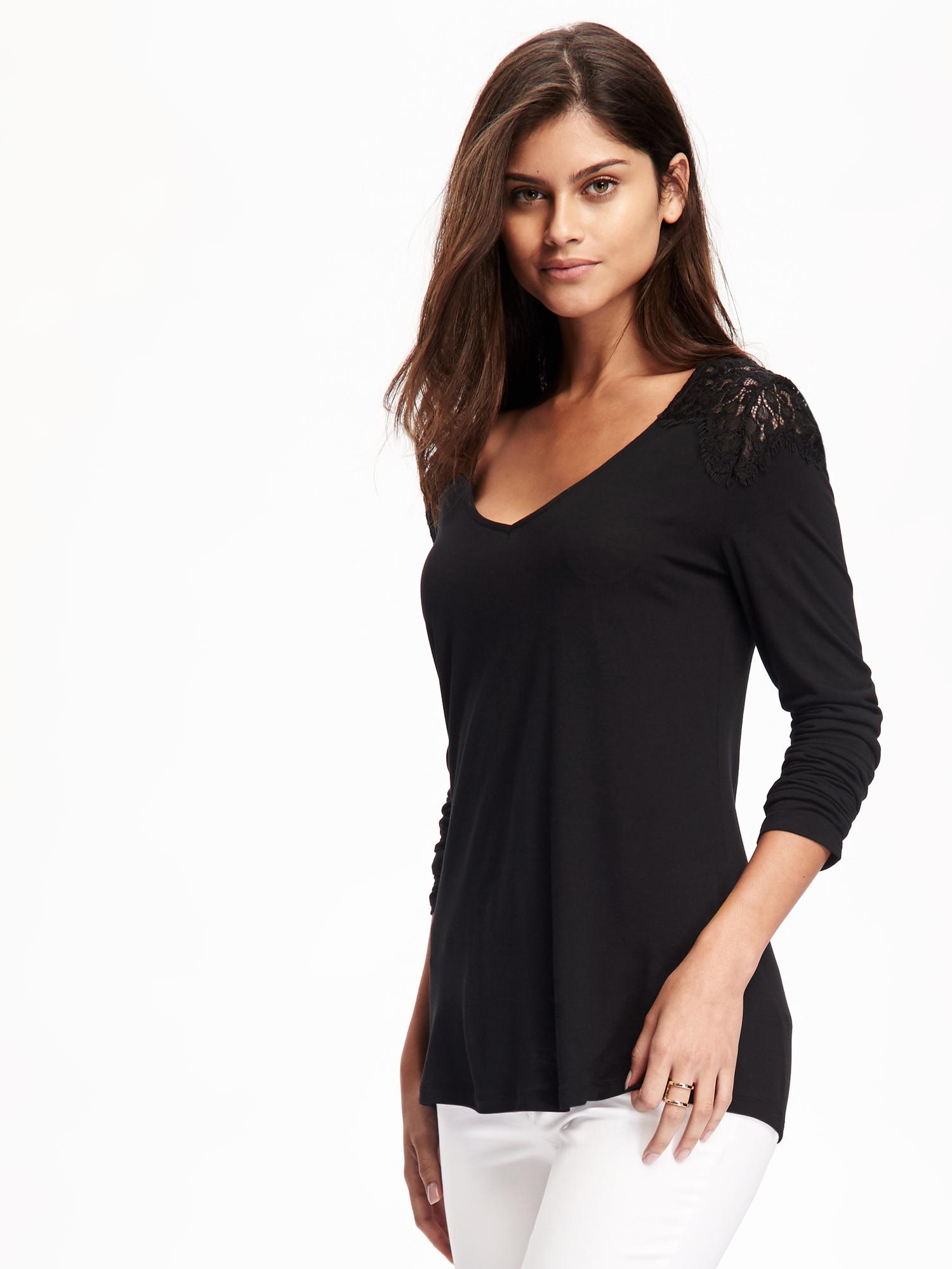 Relaxed Lace Shoulder Top for Women | Old Navy