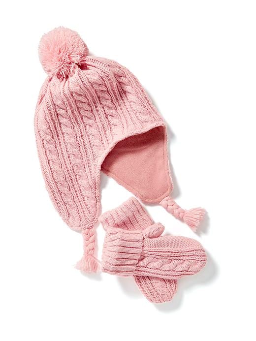 Pom-Pom Trapper Beanie And Mittens Set For Toddler | Old Navy