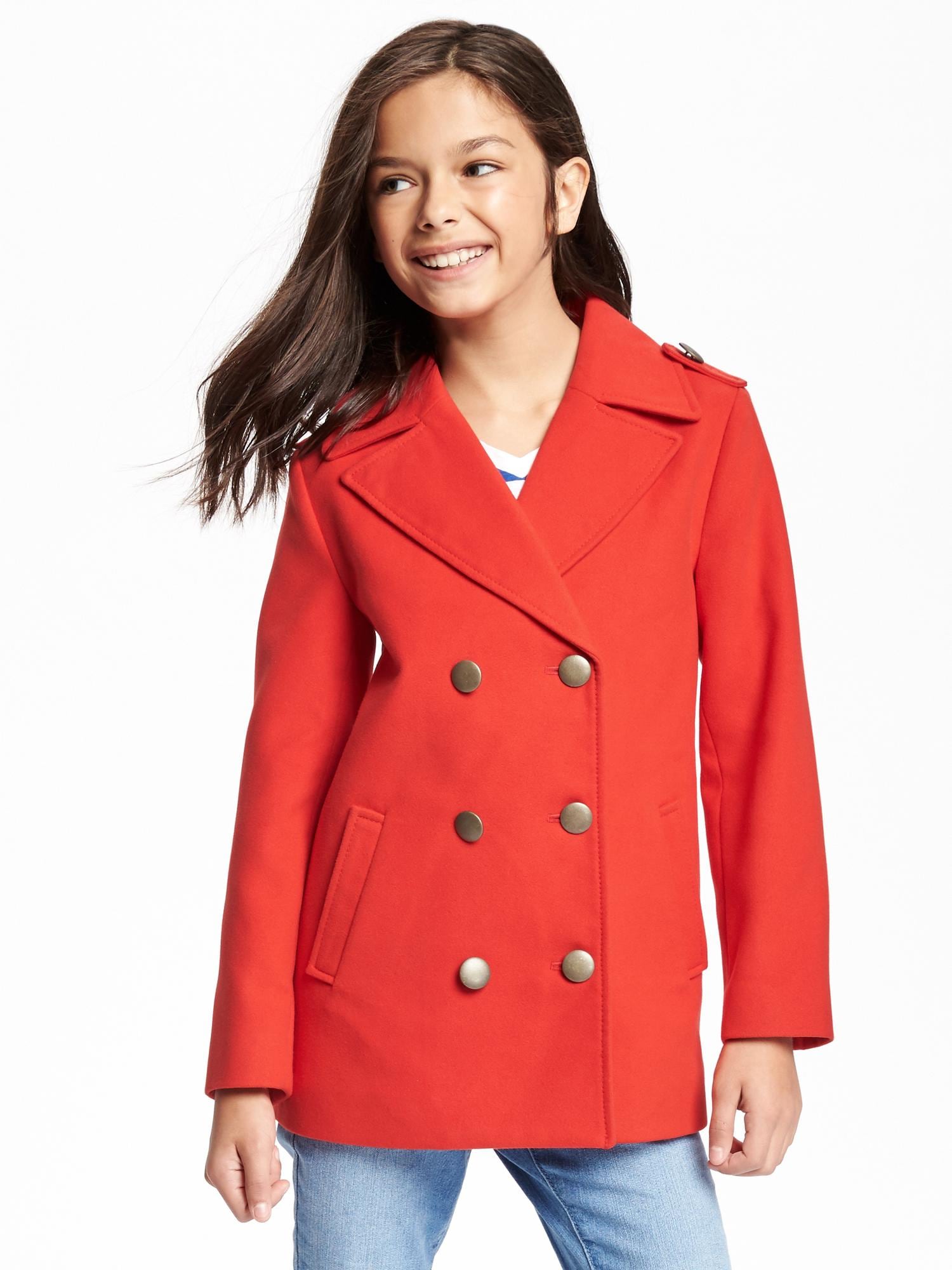 Brushed Military-Style Peacoat for Girls | Old Navy