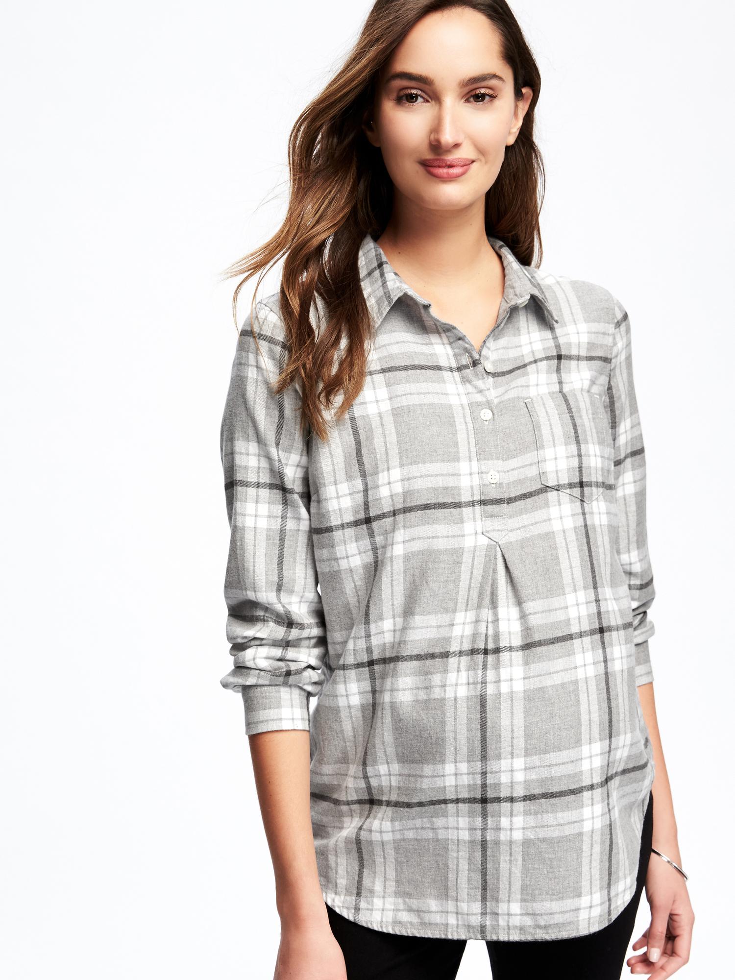 Maternity Plaid Twill Popover Shirt | Old Navy