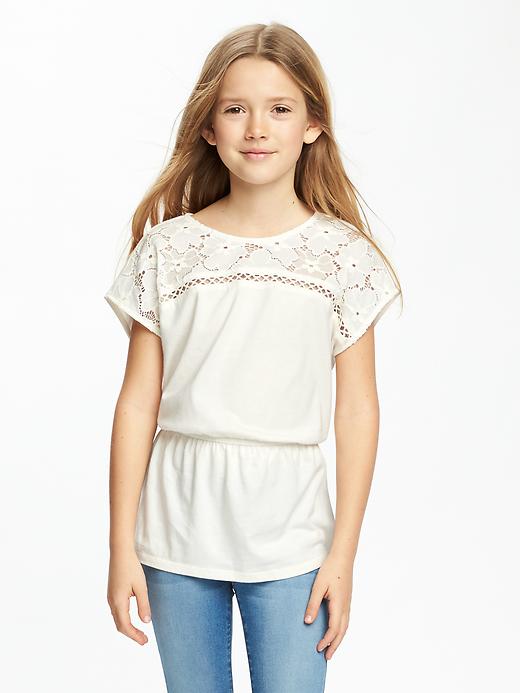 Relaxed Cutwork-Trim Tunic for Girls | Old Navy