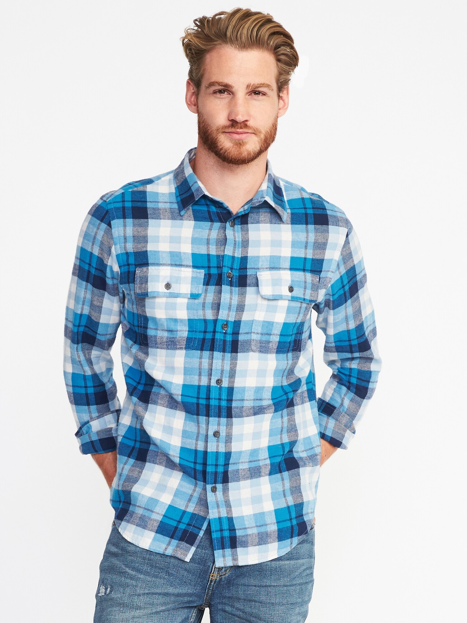 Regular-Fit Built-In Flex Flannel Shirt for Men | Old Navy