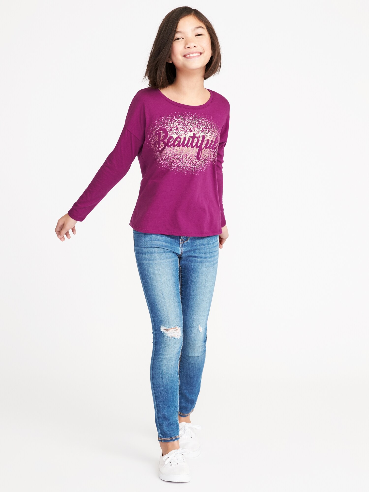 Relaxed Hi-Lo Scoop-Neck Tee for Girls | Old Navy