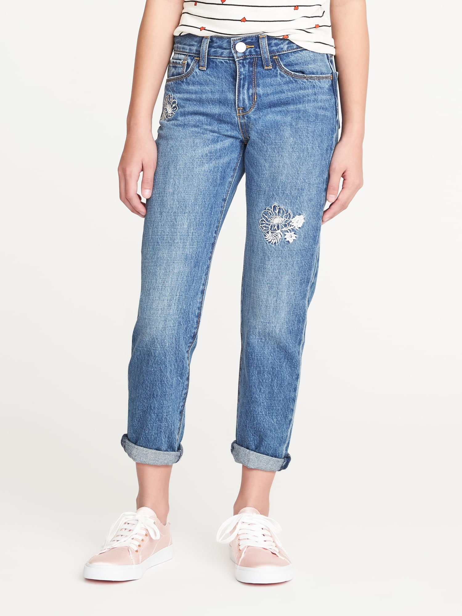 Embroidered-Flower Boyfriend Jeans for Girls | Old Navy