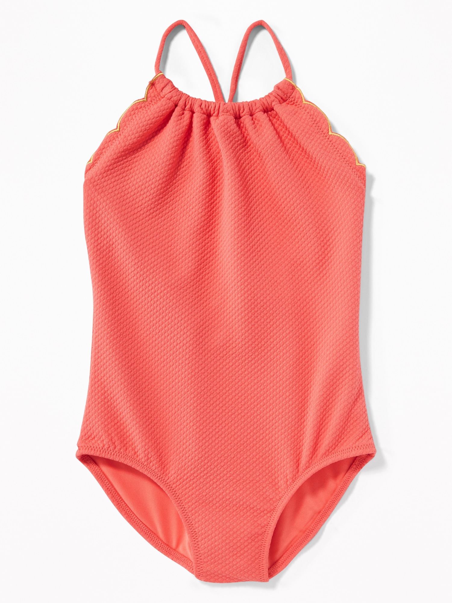High-Neck Textured-Jacquard Swimsuit for Girls | Old Navy