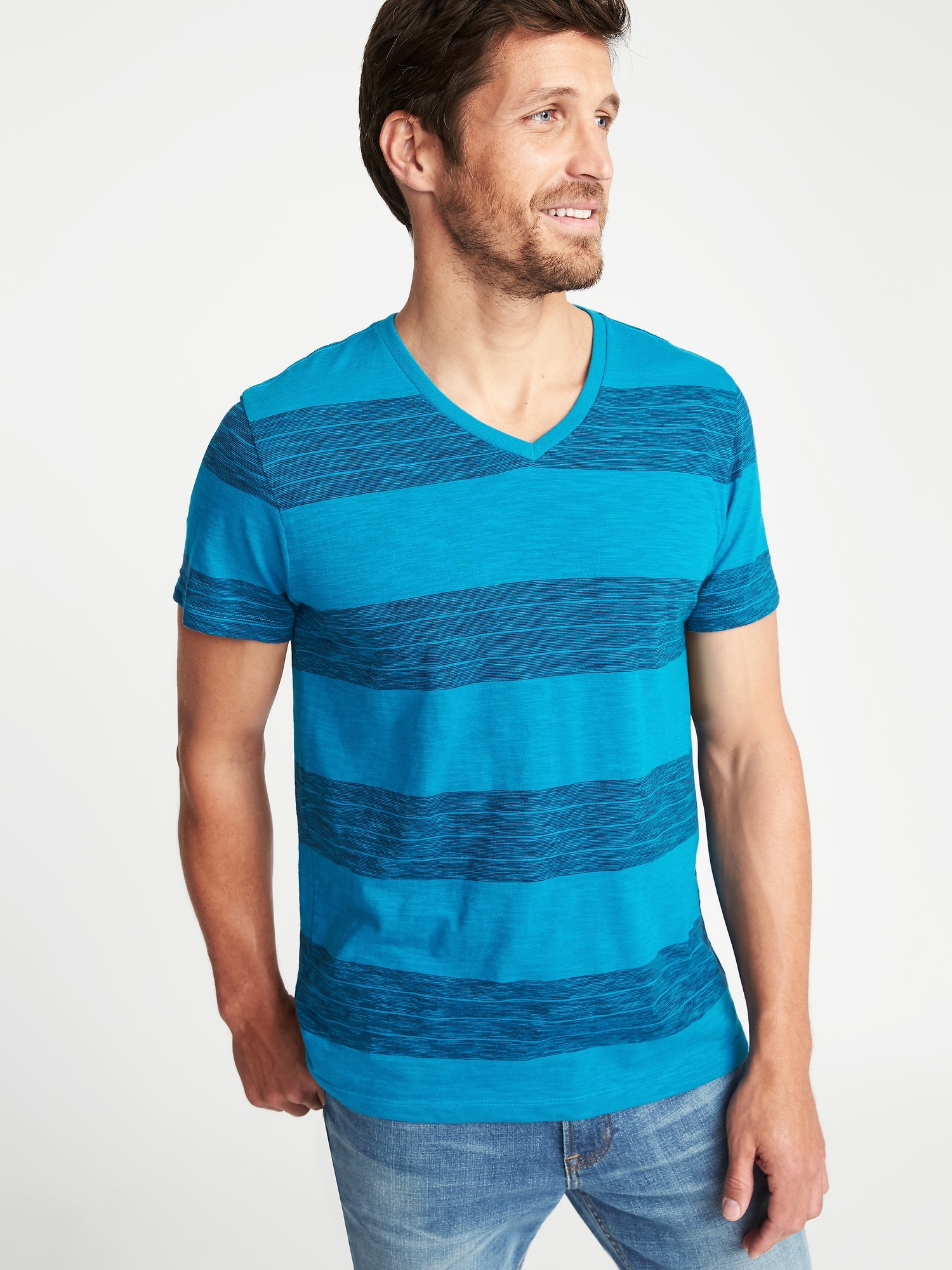 Striped Slub-Knit V-Neck Tee for Men | Old Navy