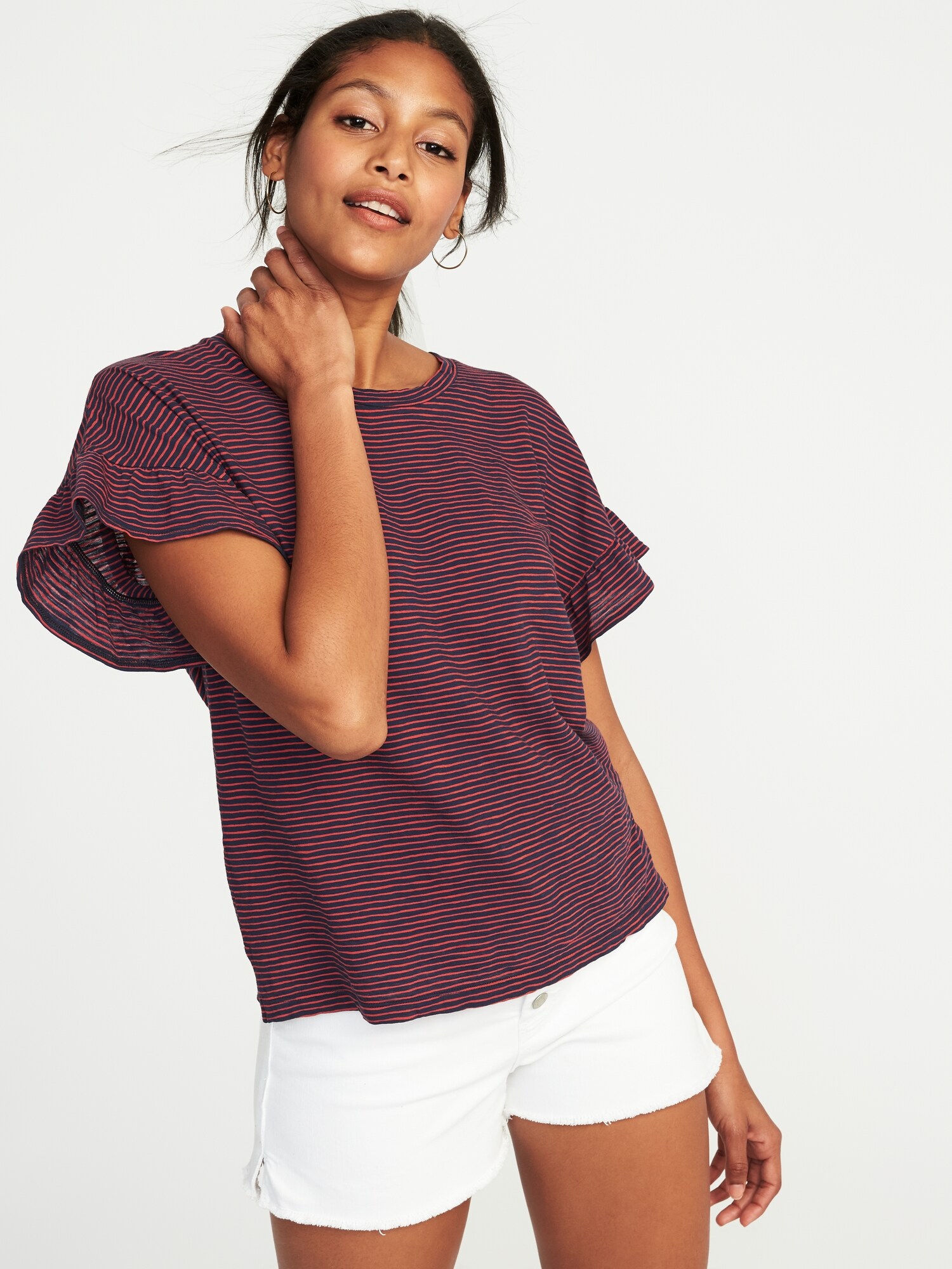 Ruffle-Sleeve Slub-Knit Top for Women | Old Navy