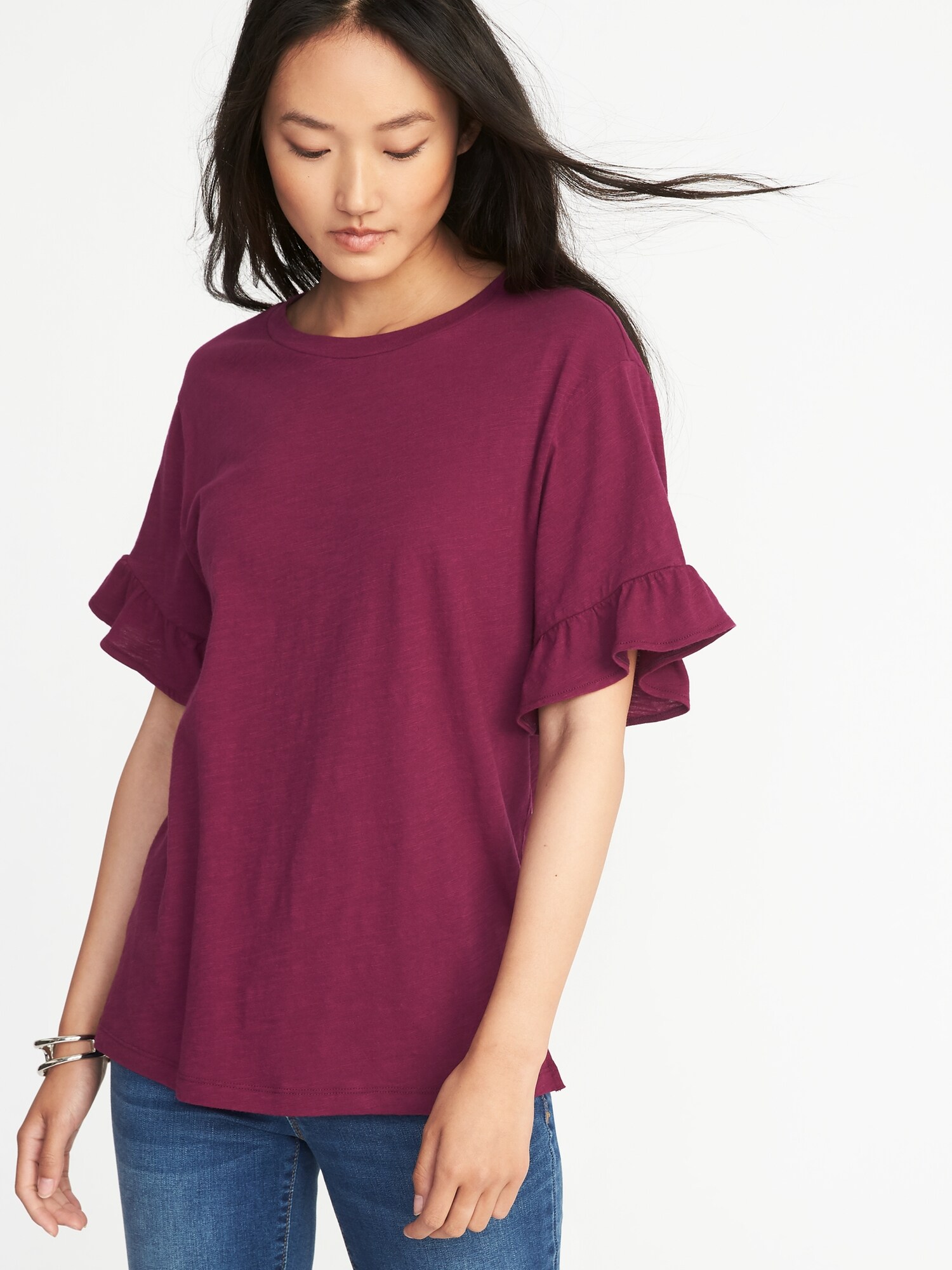 Ruffle-Sleeve Slub-Knit Top for Women | Old Navy