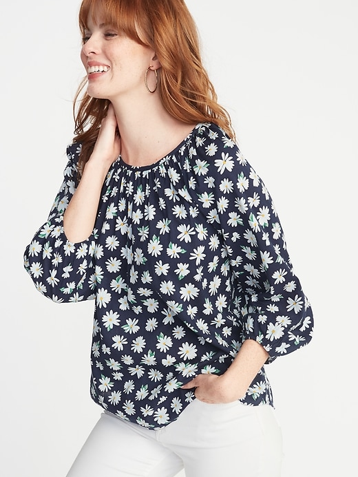 Bubble-Sleeve Daisy-Print Top for Women | Old Navy