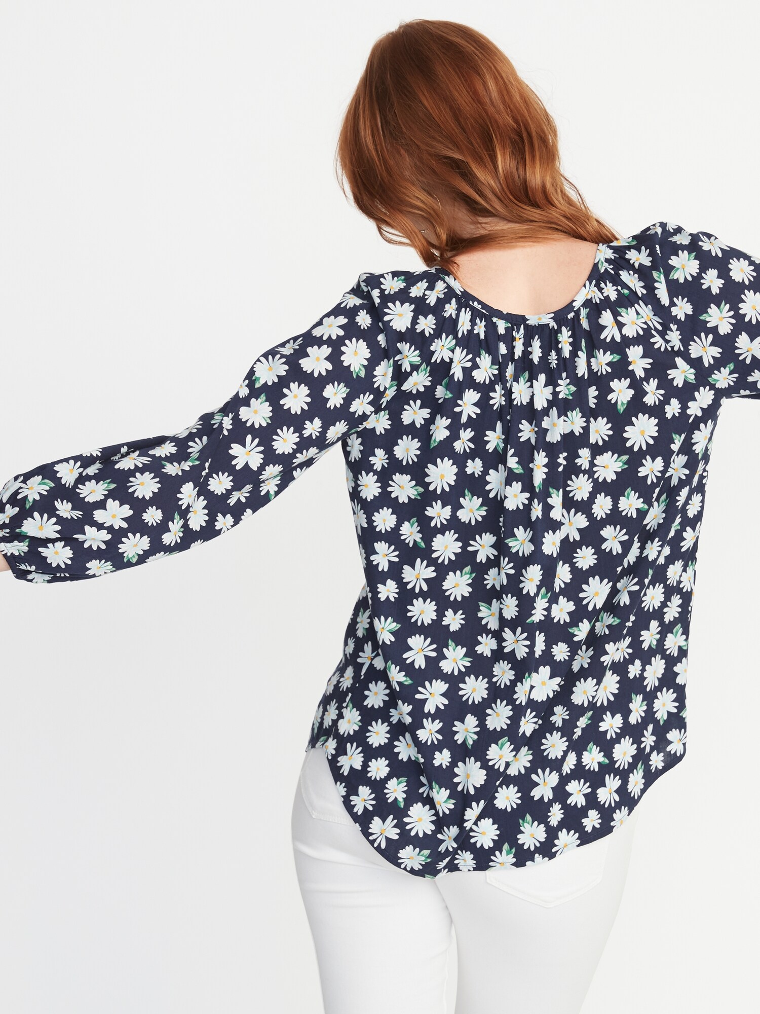 Bubble-Sleeve Daisy-Print Top for Women | Old Navy