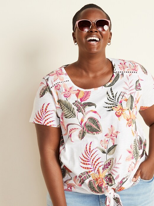 Plus-Size Lace-Trim Tie-Front Top | Old Navy