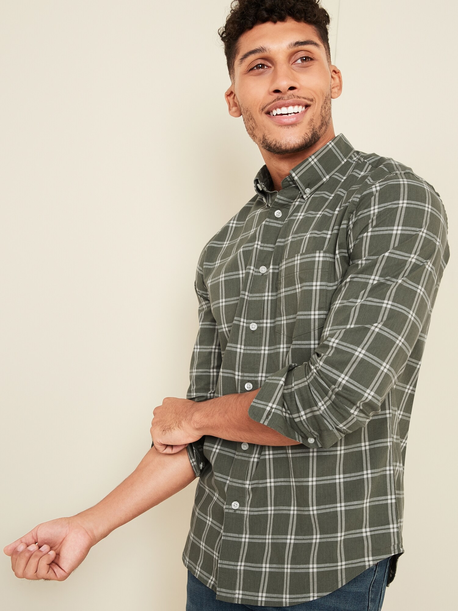 Slim-Fit Built-In Flex Plaid Everyday Shirt for Men | Old Navy