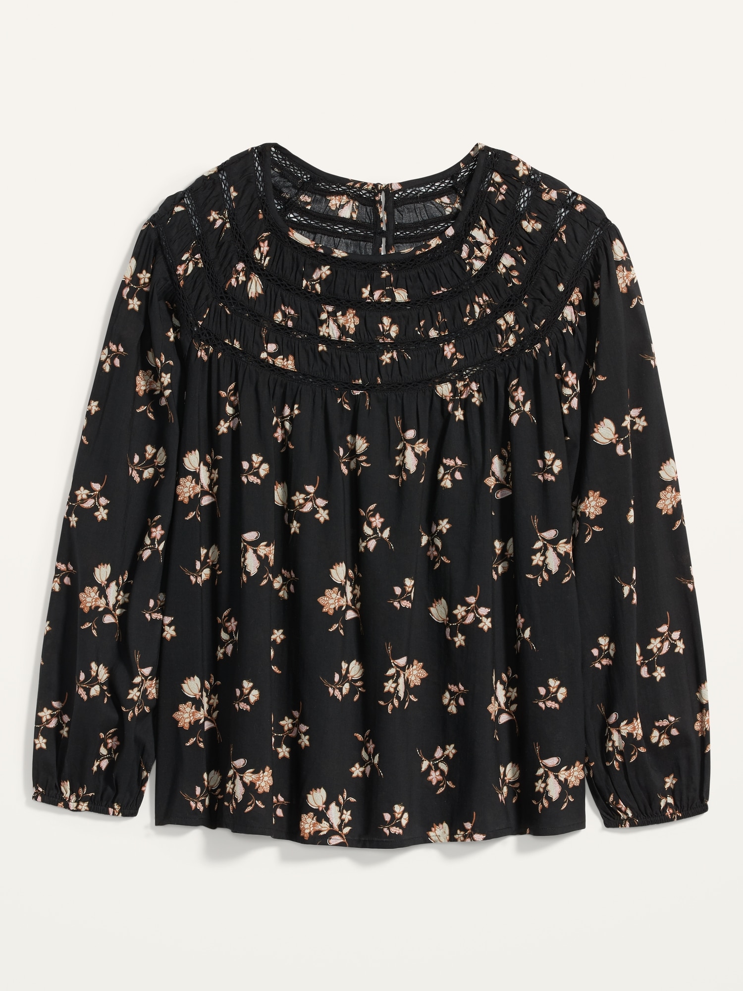 Oversized Printed Ladder-Lace Yoke Blouse for Women | Old Navy