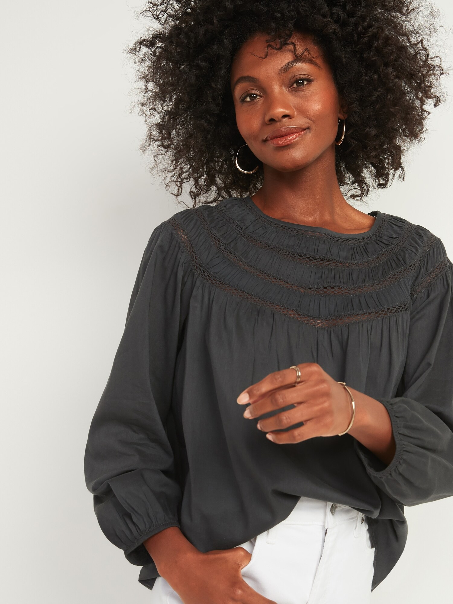 Oversized Ladder-Lace Yoke Blouse for Women | Old Navy