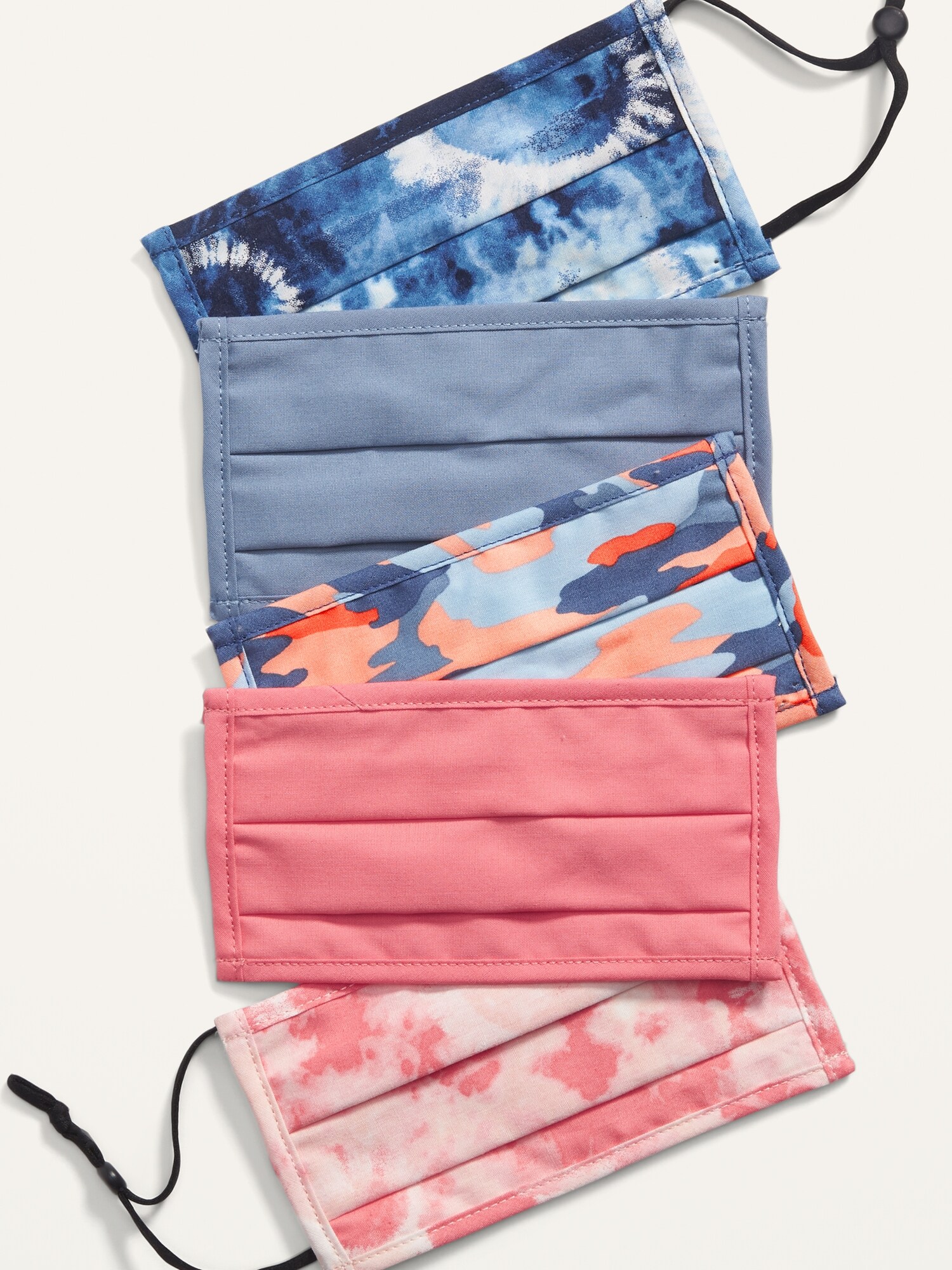 Variety 5-Pack of Triple-Layer Cloth Pleated Face Masks for Kids (with ...