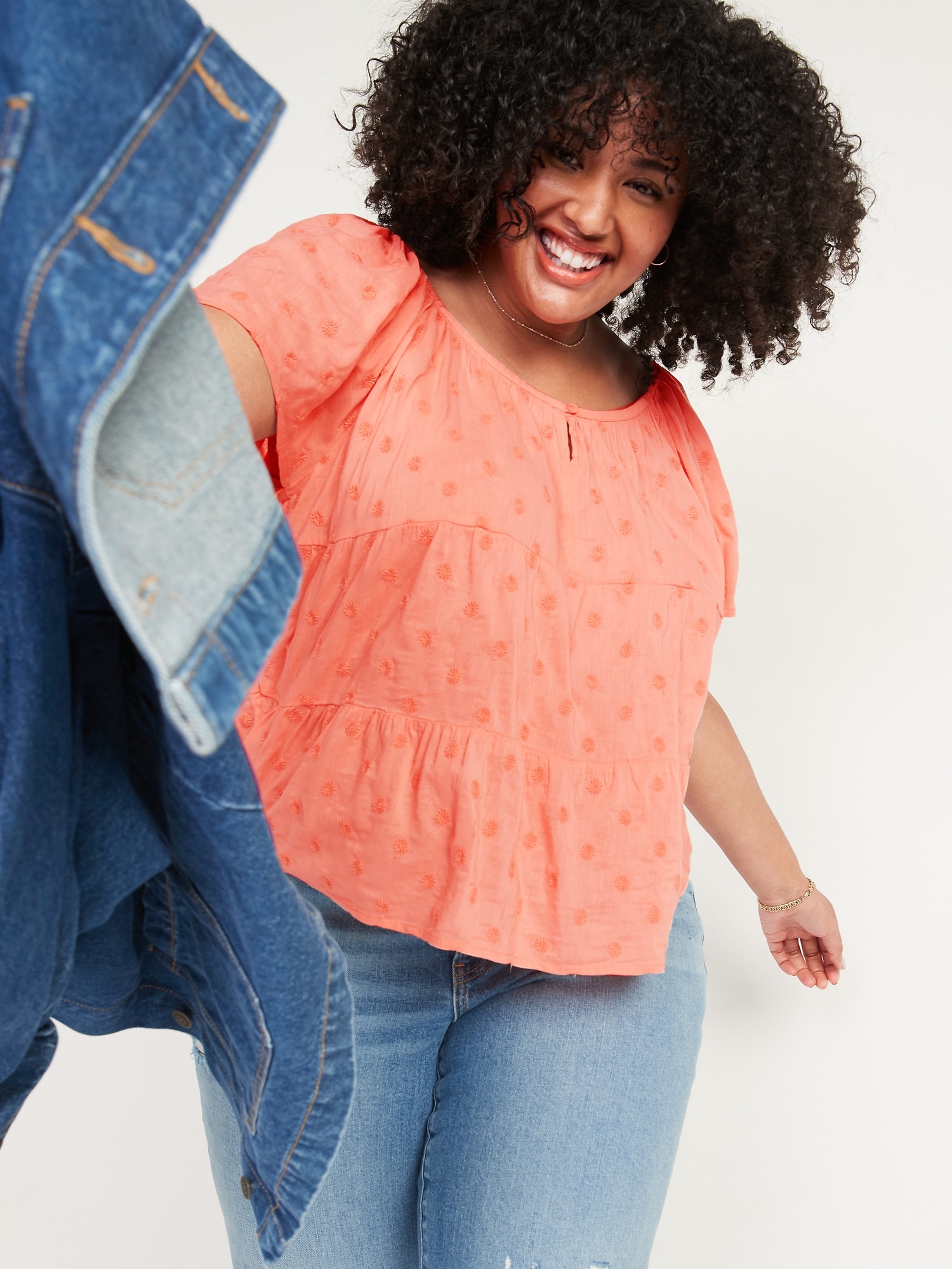 Tiered Embroidered Tie-Back Plus-Size Top | Old Navy