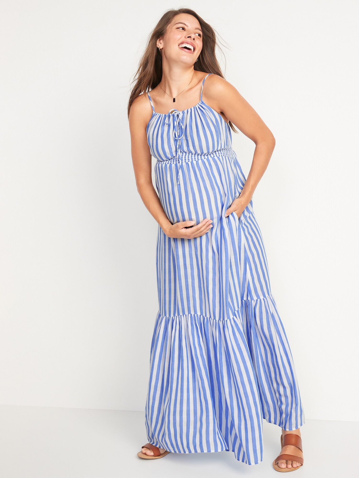 Maternity Striped Tiered Maxi Sundress | Old Navy