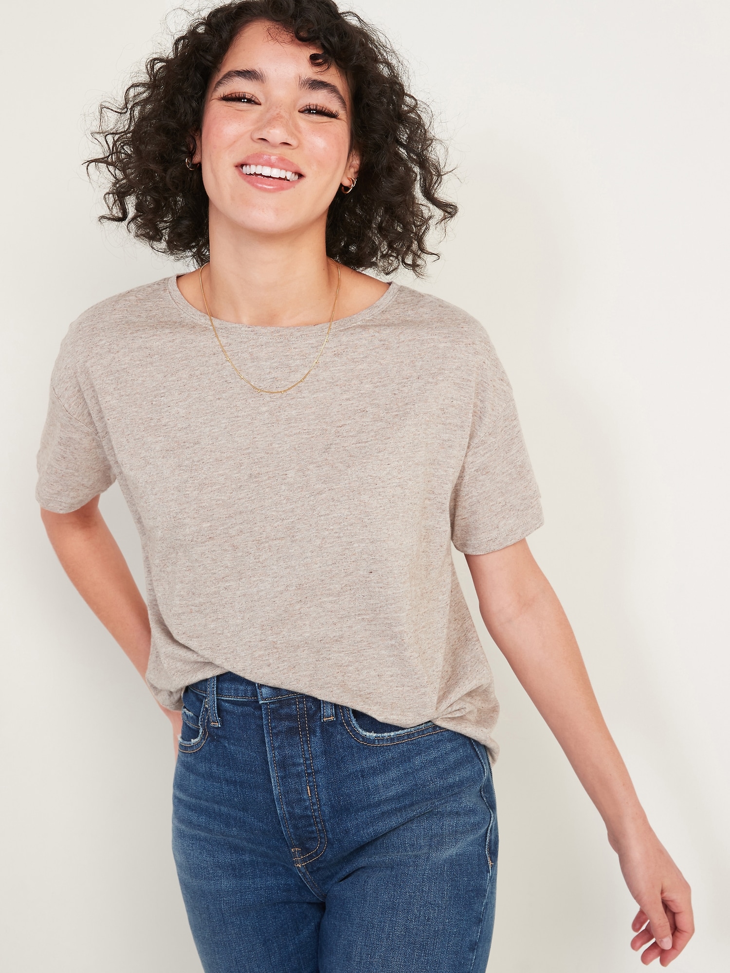 Short-Sleeve Loose Heathered Easy T-Shirt | Old Navy