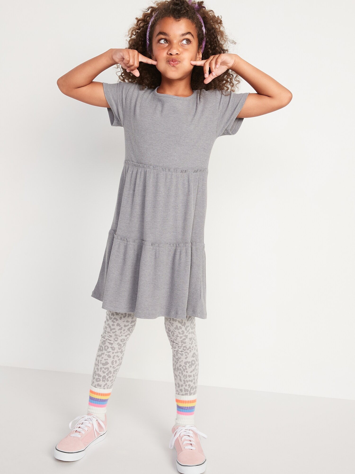 Short-Sleeve Tiered Rib-Knit Dress for Girls | Old Navy