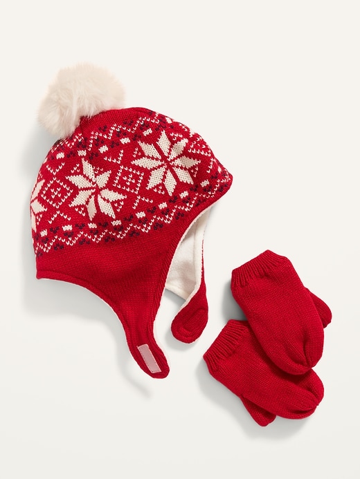 Unisex Fair Isle Pom-Pom Trapper Hat & Mittens Set for Toddler | Old Navy