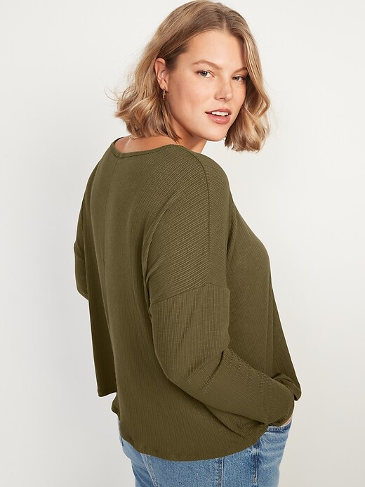 Long-Sleeve Luxe Oversized Rib-Knit T-Shirt for Women | Old Navy