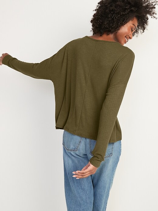 Long-Sleeve Luxe Oversized Rib-Knit T-Shirt for Women | Old Navy