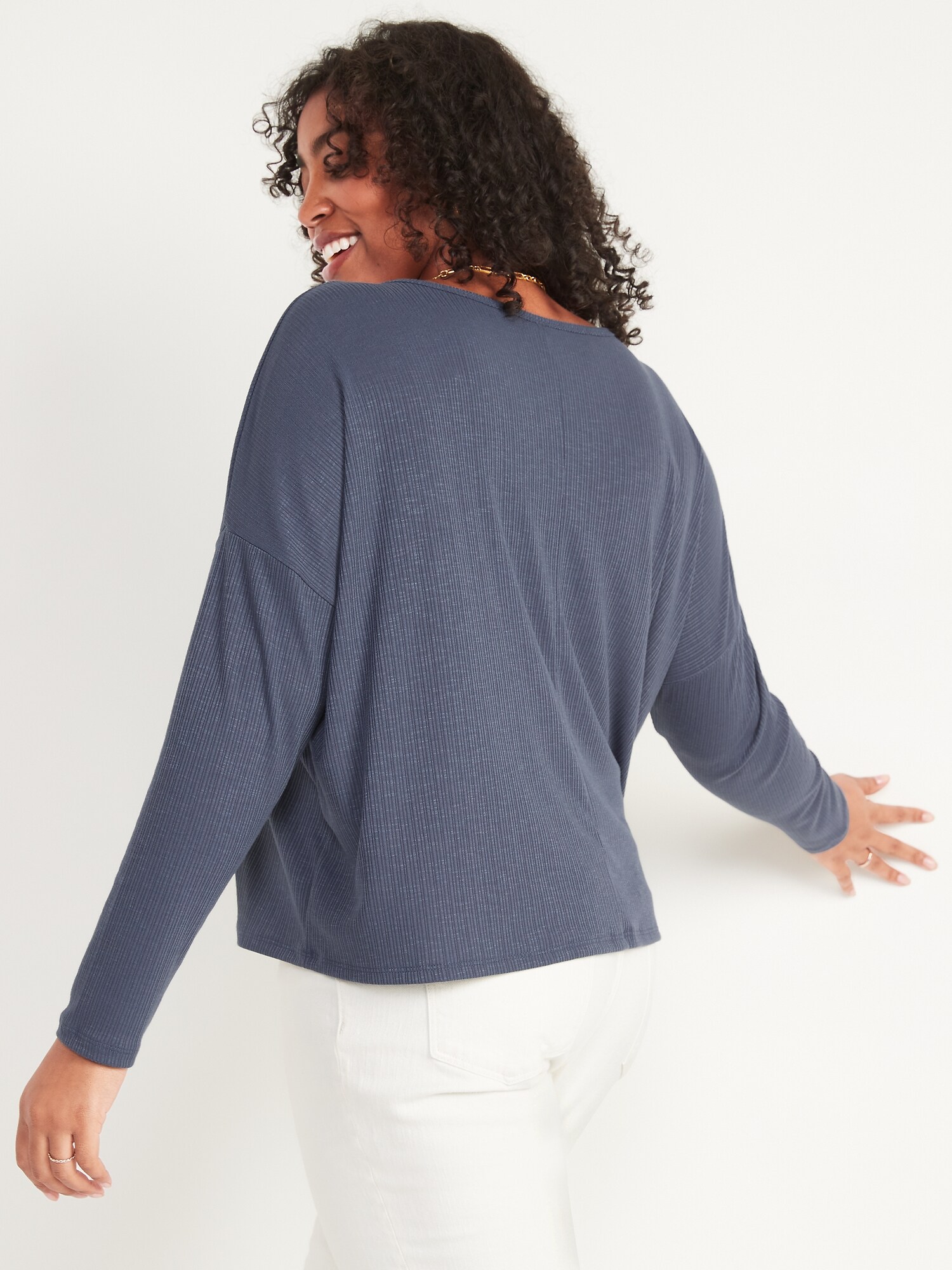 Long-Sleeve Luxe Oversized Rib-Knit T-Shirt for Women | Old Navy
