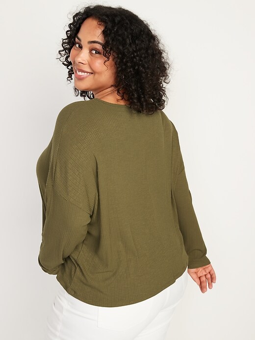 Long-Sleeve Luxe Oversized Rib-Knit T-Shirt for Women | Old Navy