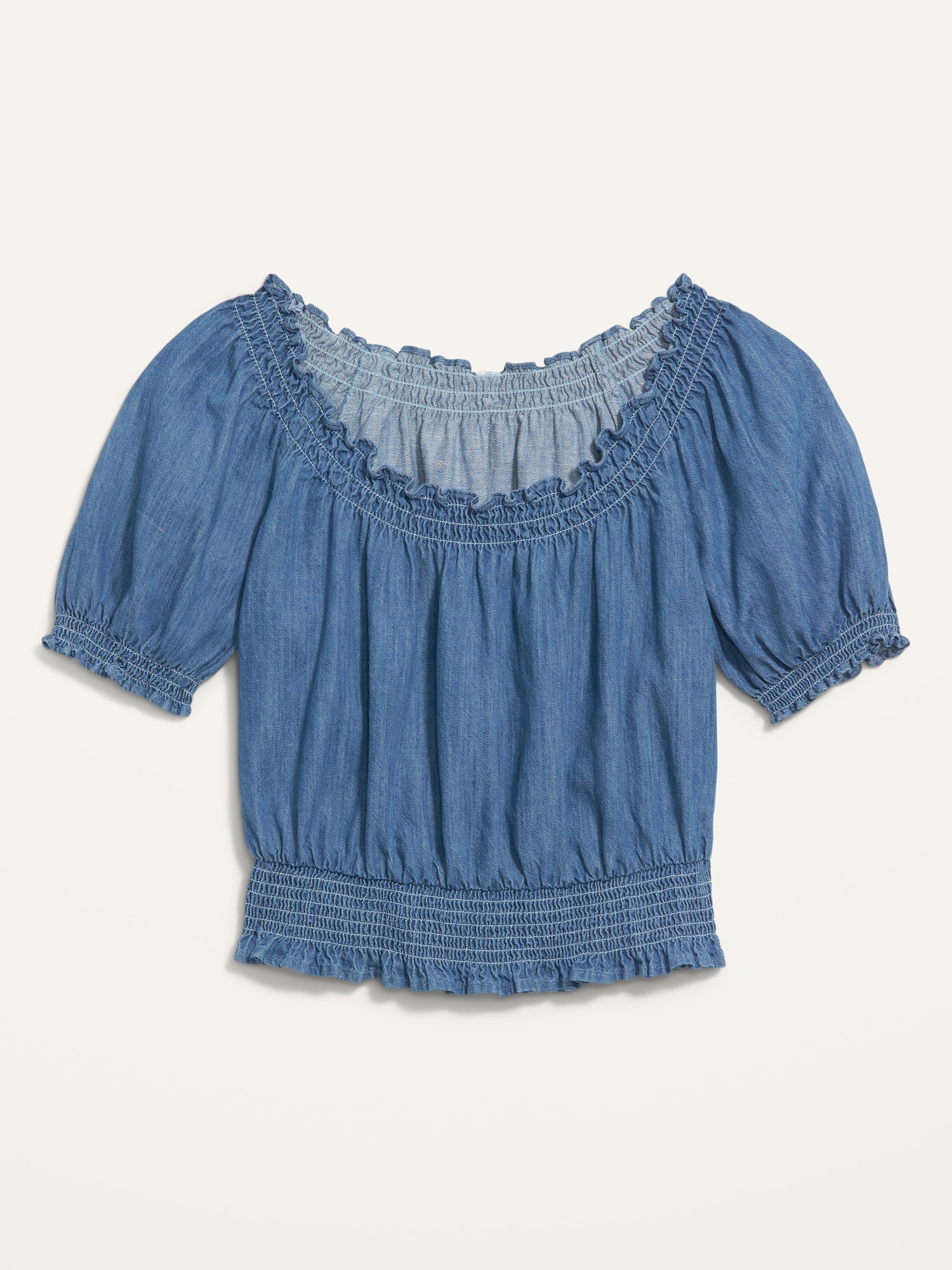 Scoop-Neck Smocked Chambray Blouse | Old Navy