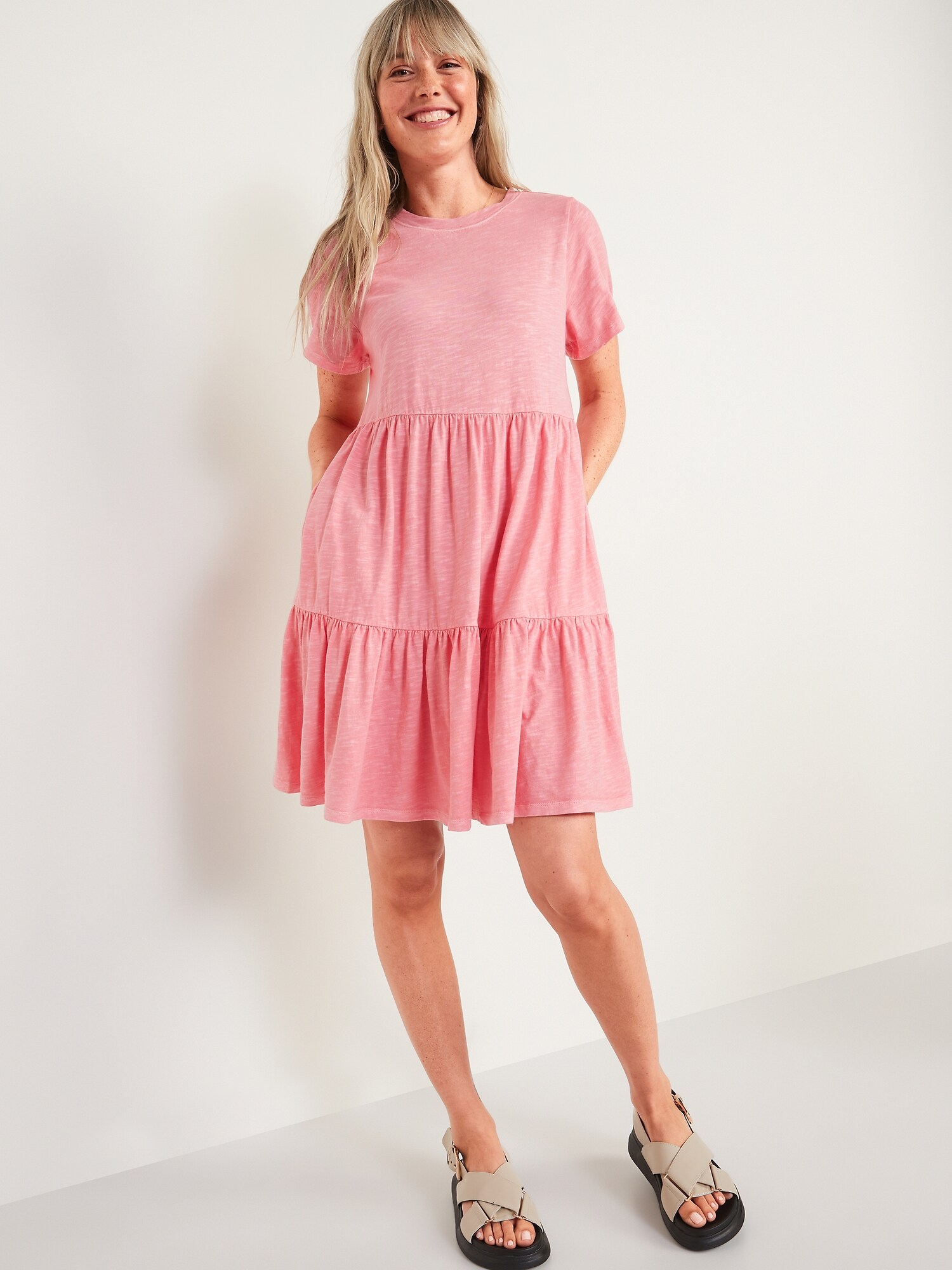 Short-Sleeve Tiered Mini Swing Dress | Old Navy