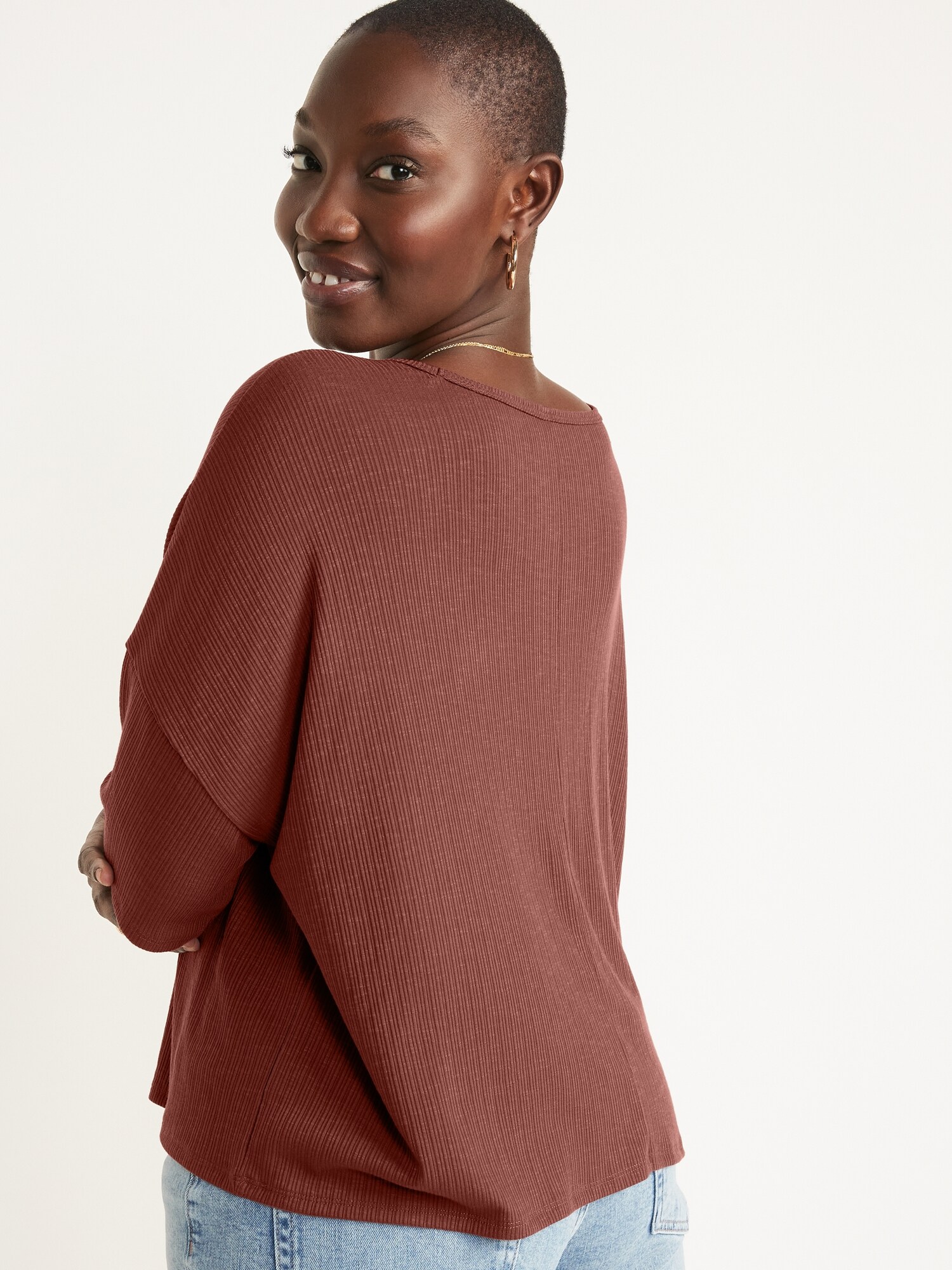 Elbow-Sleeve Luxe Oversized Rib-Knit T-Shirt | Old Navy