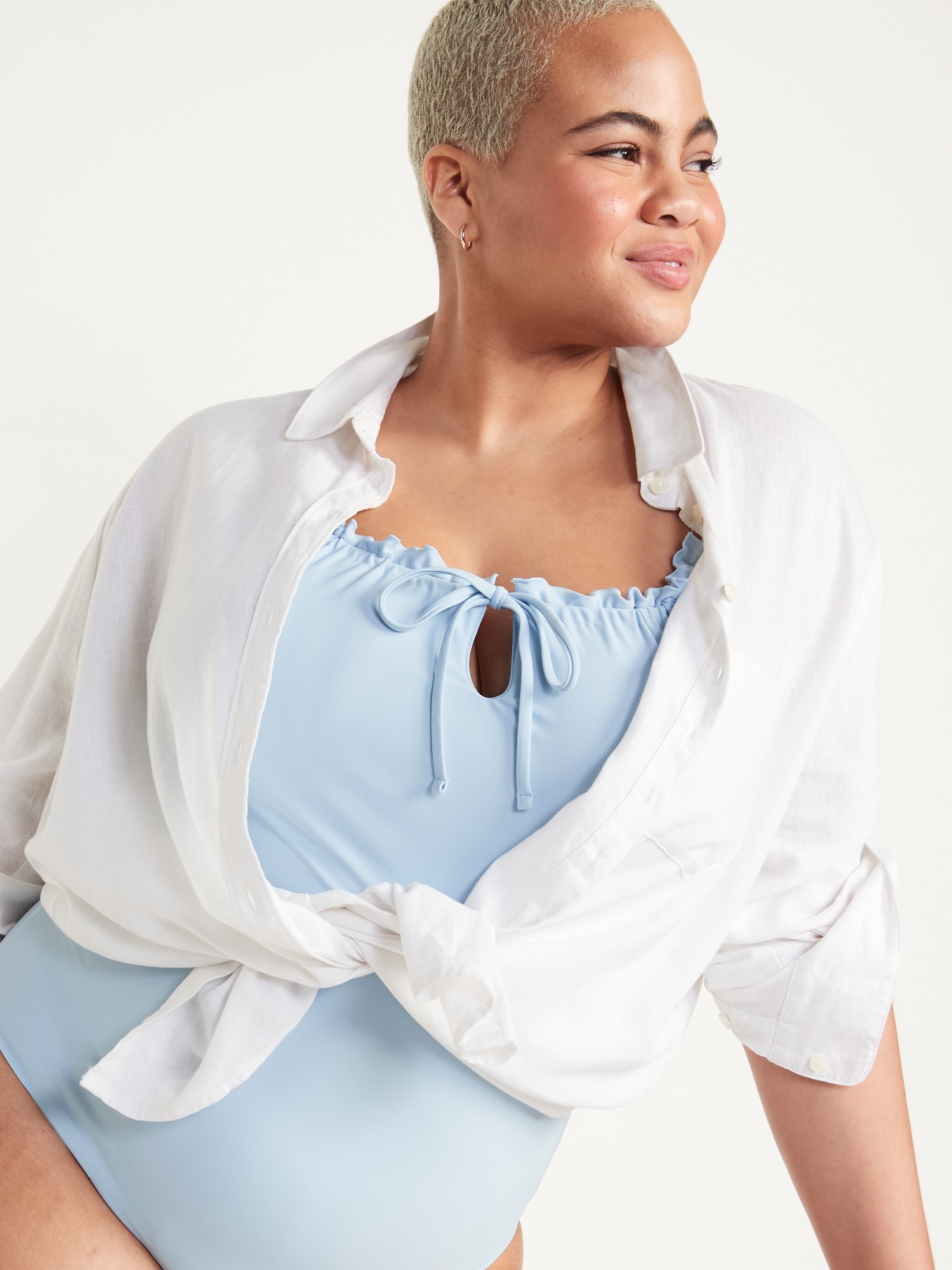 Gathered Keyhole One-Piece Swimsuit | Old Navy