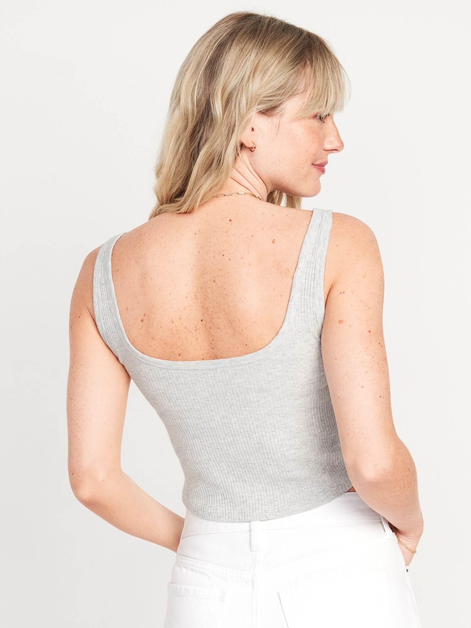 Fitted Ultra-Cropped Heathered Rib-Knit Tank Top | Old Navy