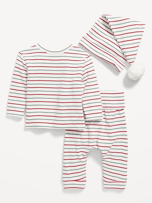 Unisex 3-Piece Thermal-Knit Striped Top, Pants and Beanie Set for Baby ...