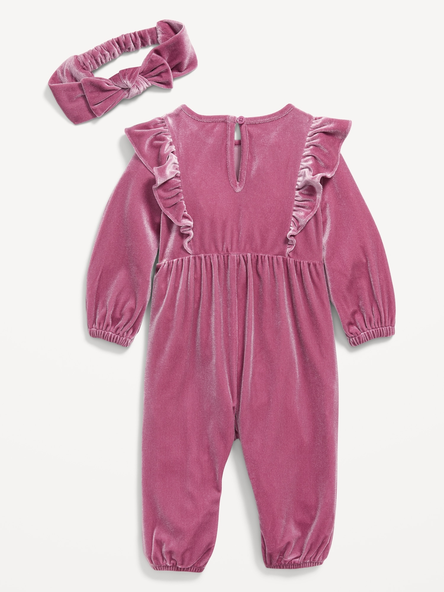 Long-Sleeve Ruffle-Trim Velvet One-Piece and Headband Set for Baby | Old Navy