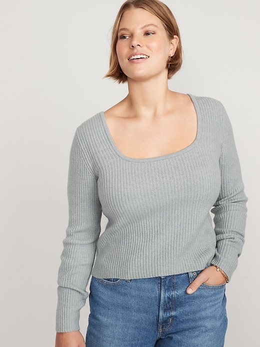 Fitted Cropped Square-Neck Rib-Knit Sweater | Old Navy