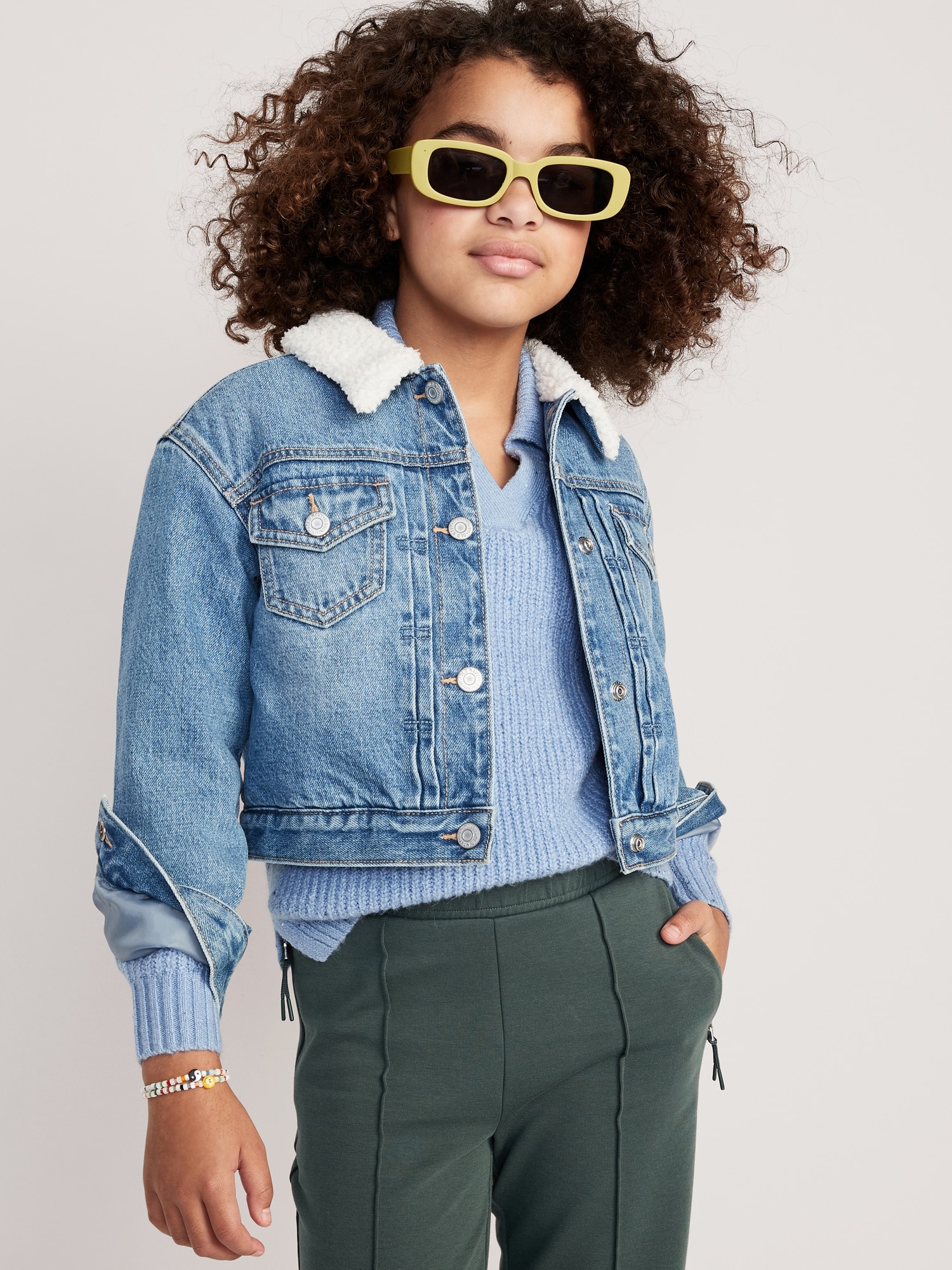 Sherpa-Lined Jean Trucker Jacket for Girls | Old Navy