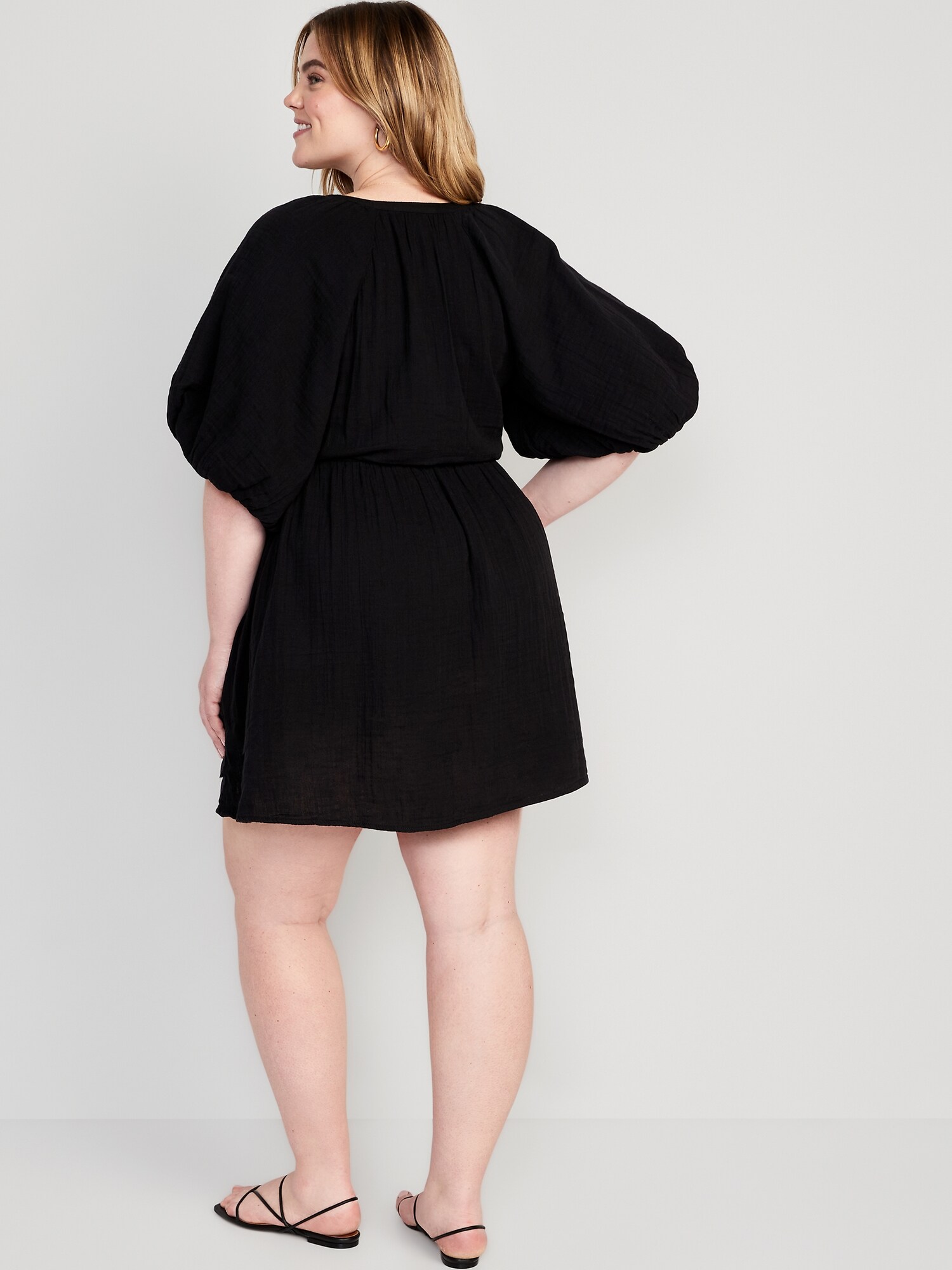 Waist-Defined Puff-Sleeve Mini Dress | Old Navy