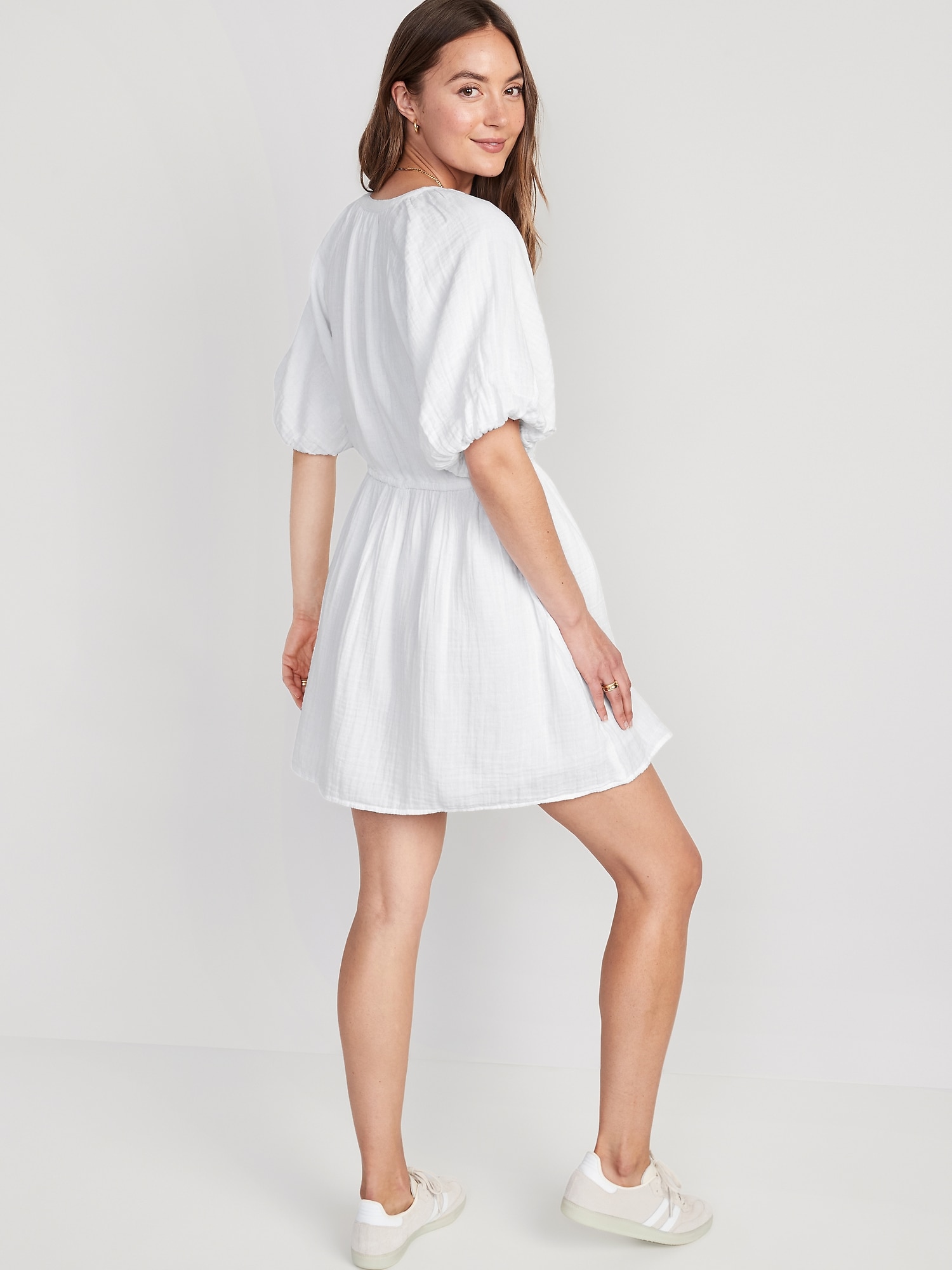 Waist-Defined Puff-Sleeve Mini Dress | Old Navy
