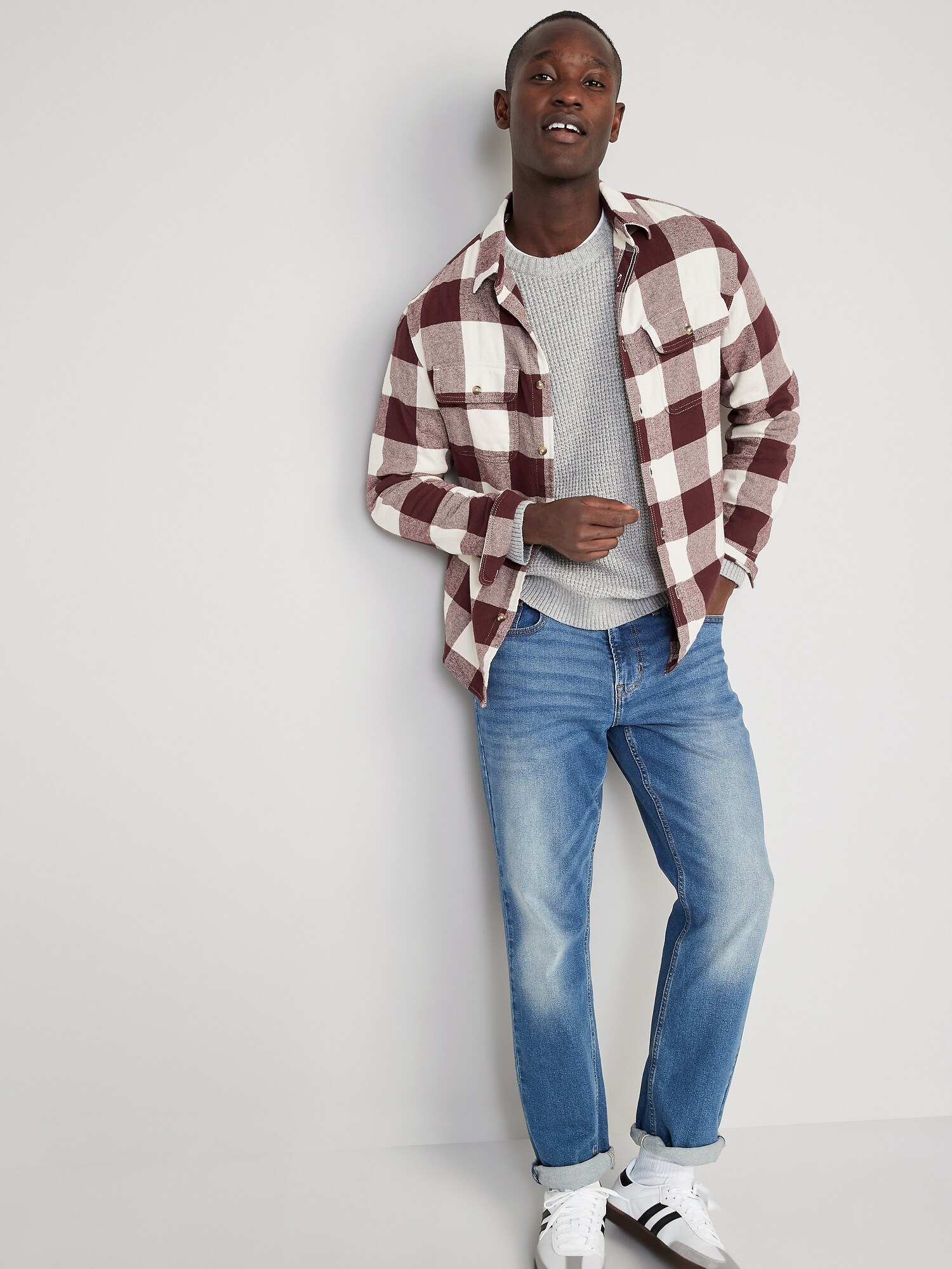 Regular-Fit Plaid Double-Brushed Flannel Shirt for Men | Old Navy