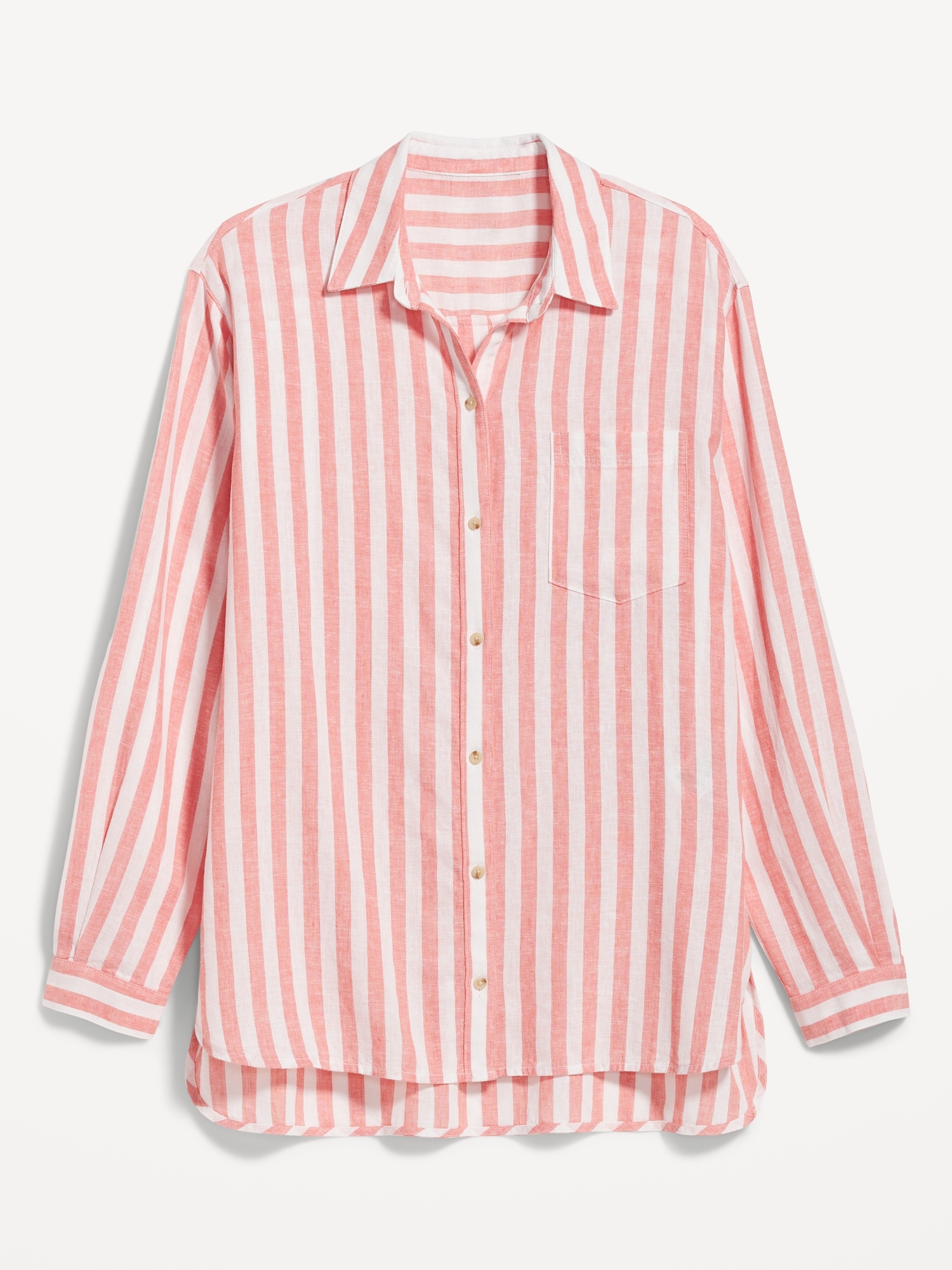 Oversized Striped Linen-Blend Boyfriend Shirt | Old Navy