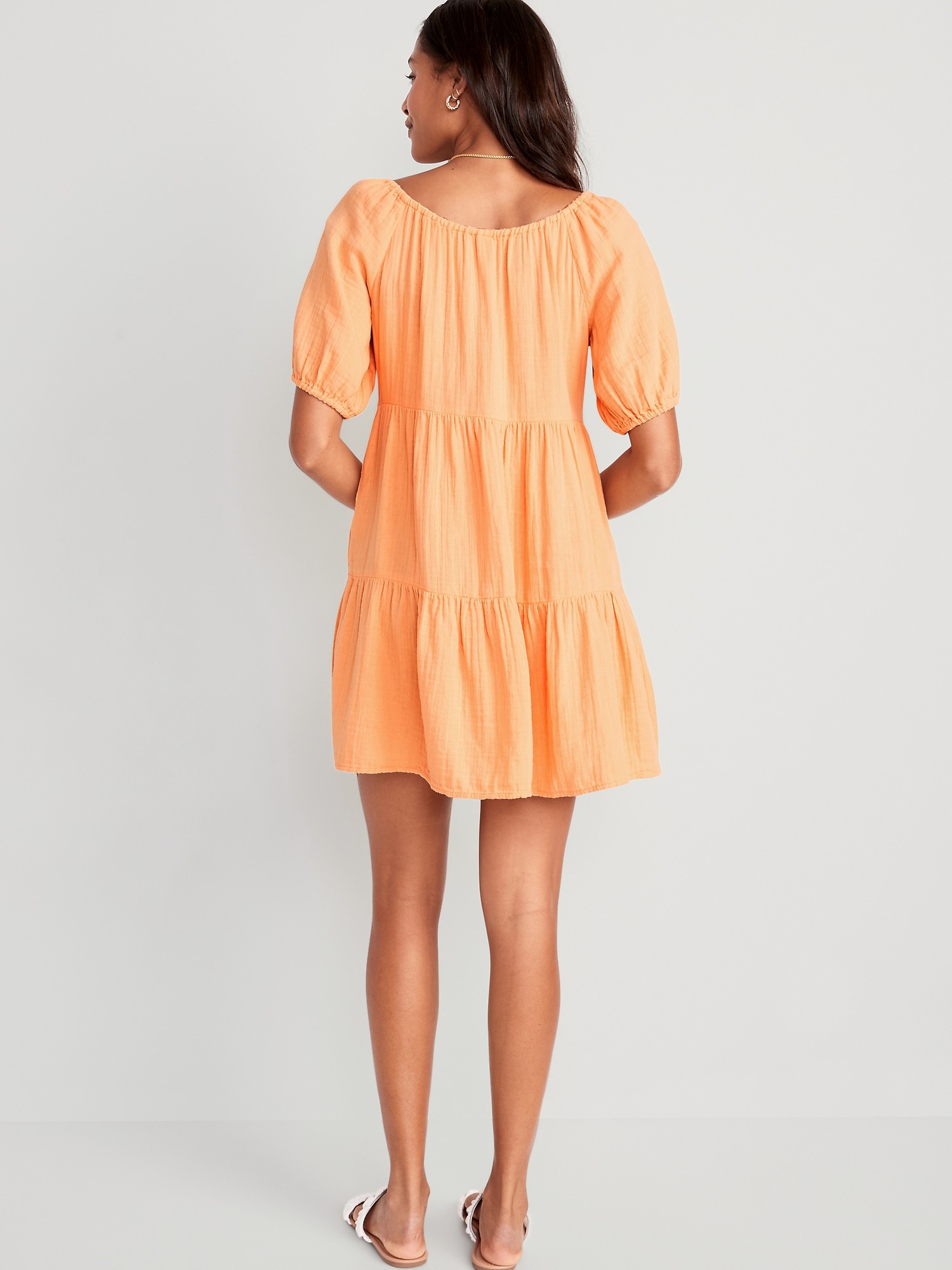Puff-Sleeve Tiered Mini Swing Dress | Old Navy