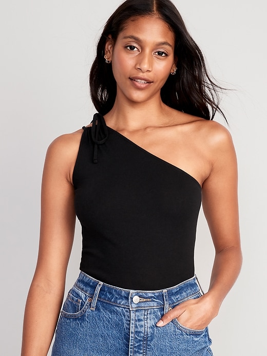 Fitted One-Shoulder Rib-Knit Double Tie-Strap Top | Old Navy