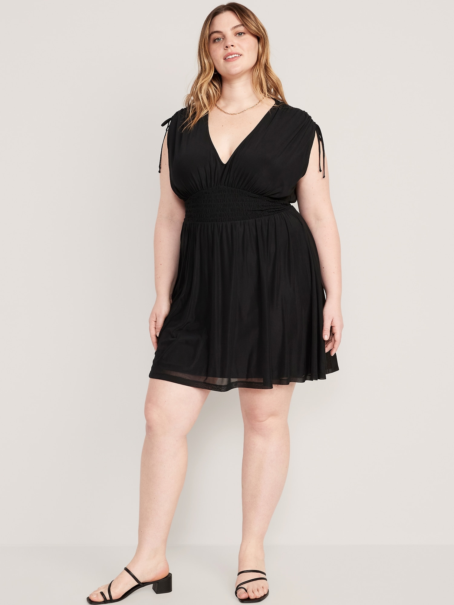 Waist-Defined Sleeveless Tie-Shoulder Smocked Mesh Mini Dress | Old Navy