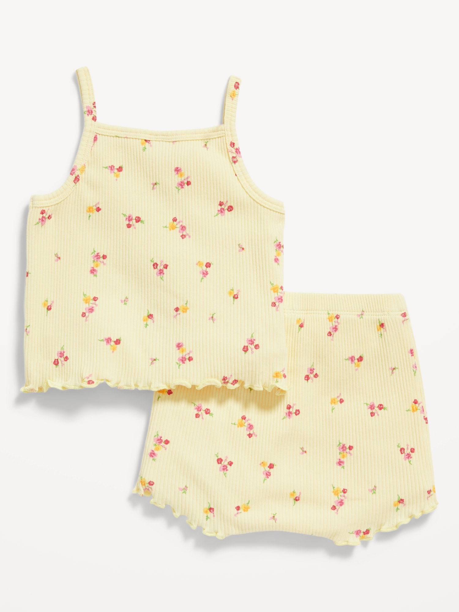 Printed Rib-Knit Lettuce-Edge Cami & Shorts Set for Baby | Old Navy