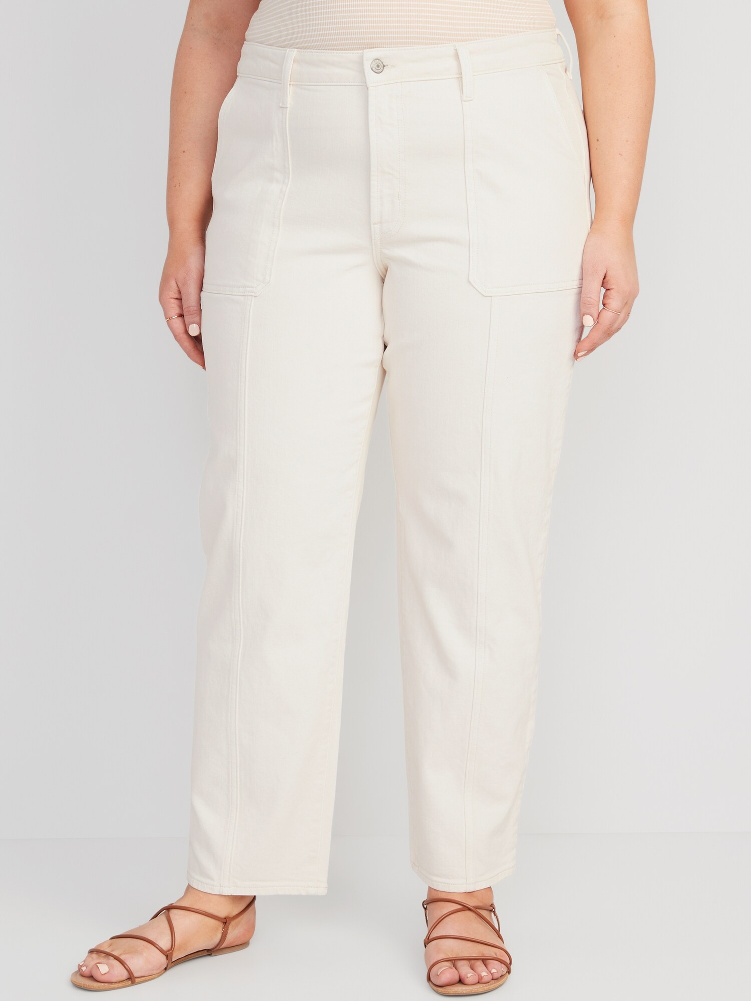 High-Waisted OG Loose Ecru-Wash Utility Jeans | Old Navy