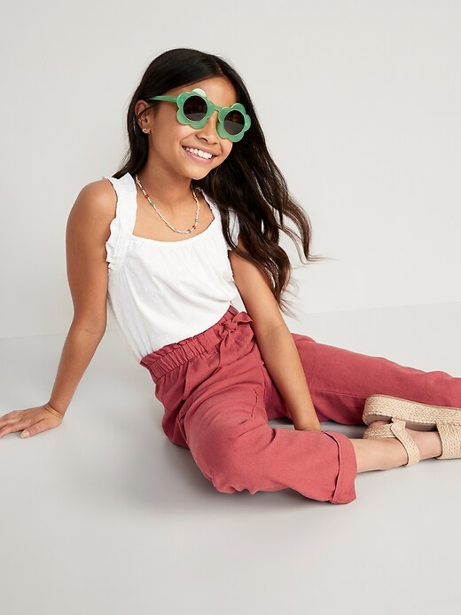 Ruffled-Waist Linen-Blend Utility Pants for Girls | Old Navy