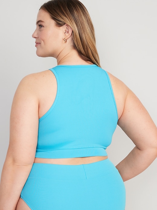 Rib-Knit Zip-Front Longline Bikini Swim Top | Old Navy