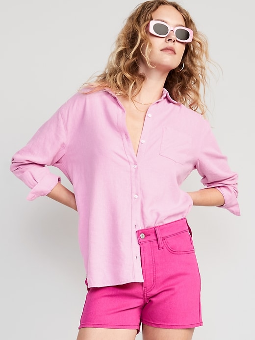 Linen-Blend Boyfriend Shirt | Old Navy