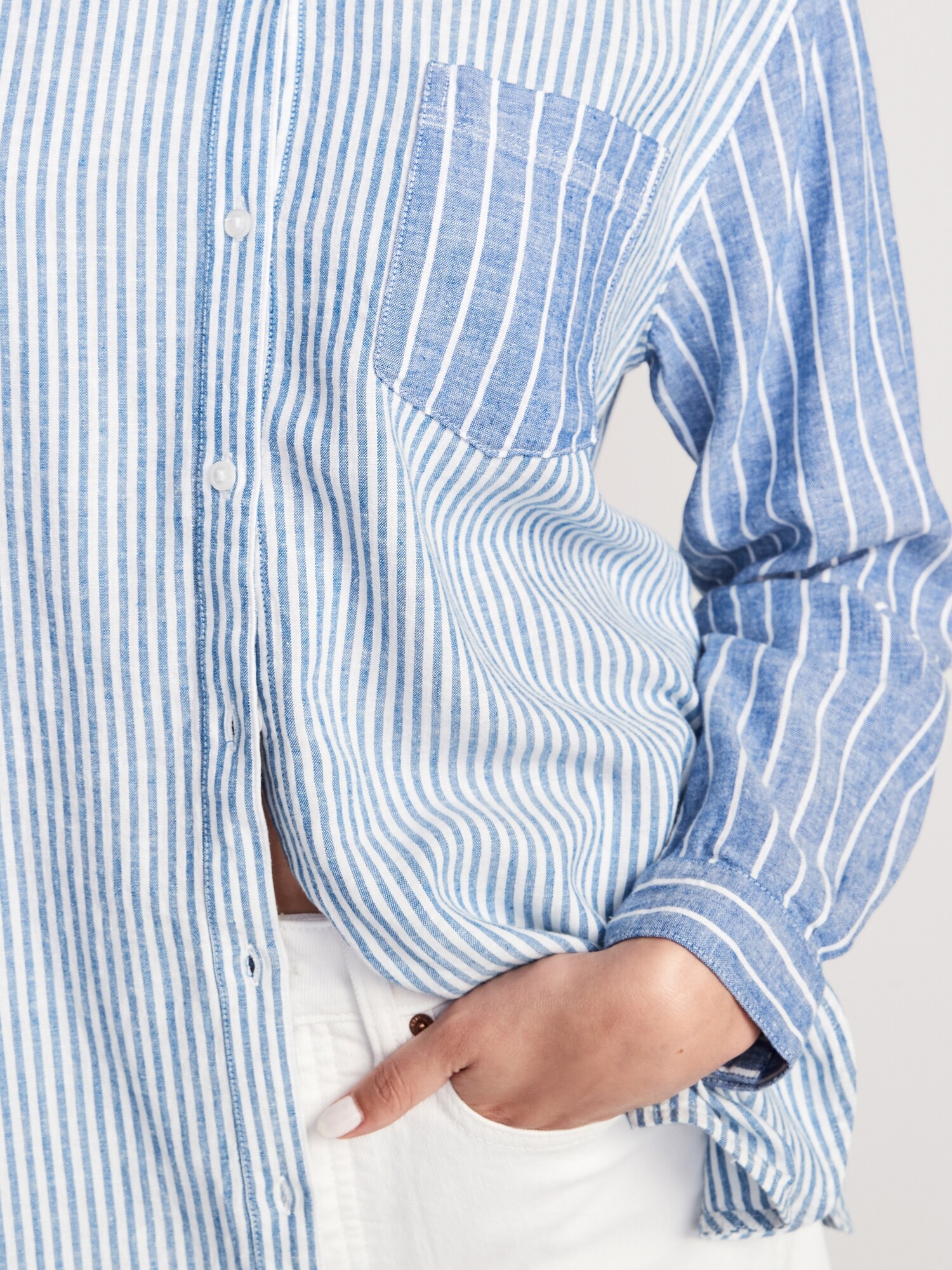 Striped Linen-Blend Boyfriend Shirt | Old Navy